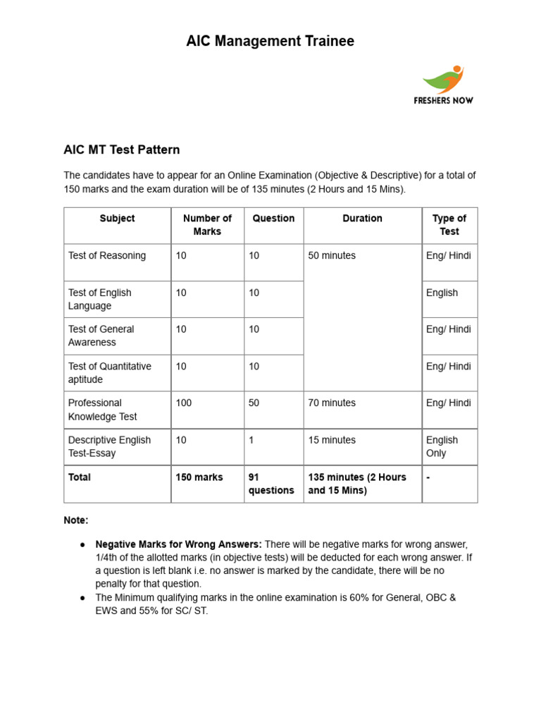 AIC MT Test Pattern Exam Topics | PDF | Reason | Verb