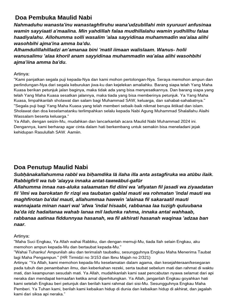 Doa Pembuka Maulid Nabi | PDF