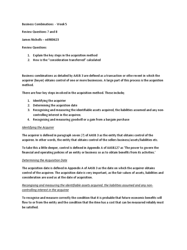 Key Steps in the Acquisition Method and Calculating Consideration ...