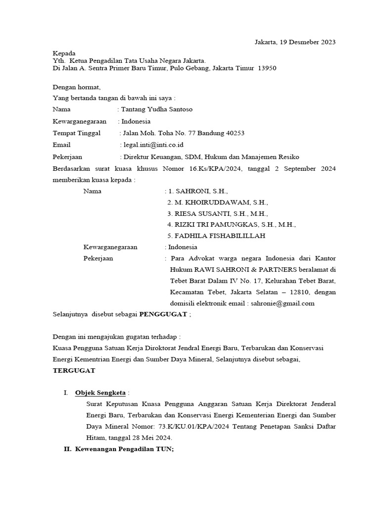 Surat Gugatan Fayed[1] | PDF