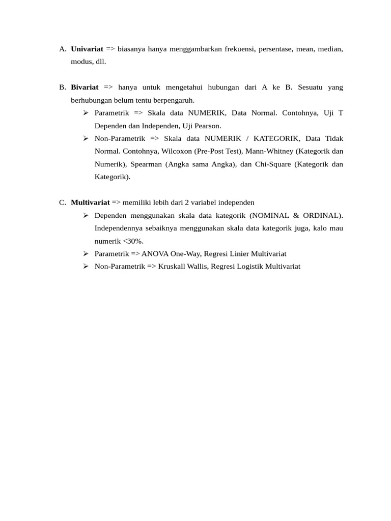 Analisis Statistik: Univariat, Bivariat, Multivariat | PDF