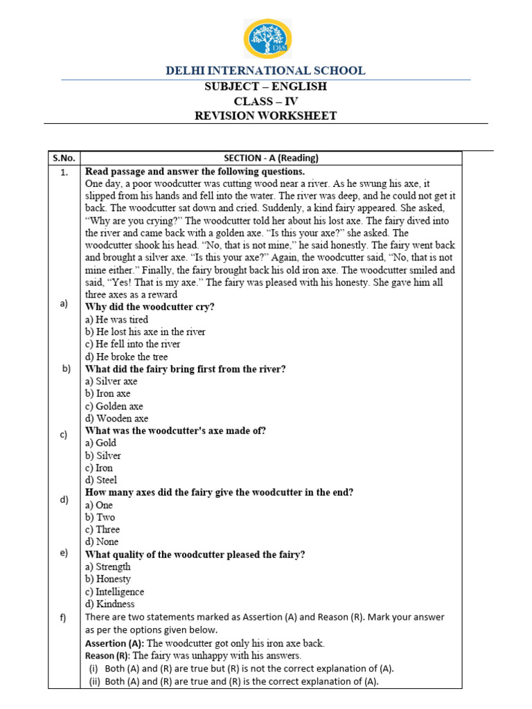 Revision Worksheet Class 4 | PDF | Linguistics | Grammar