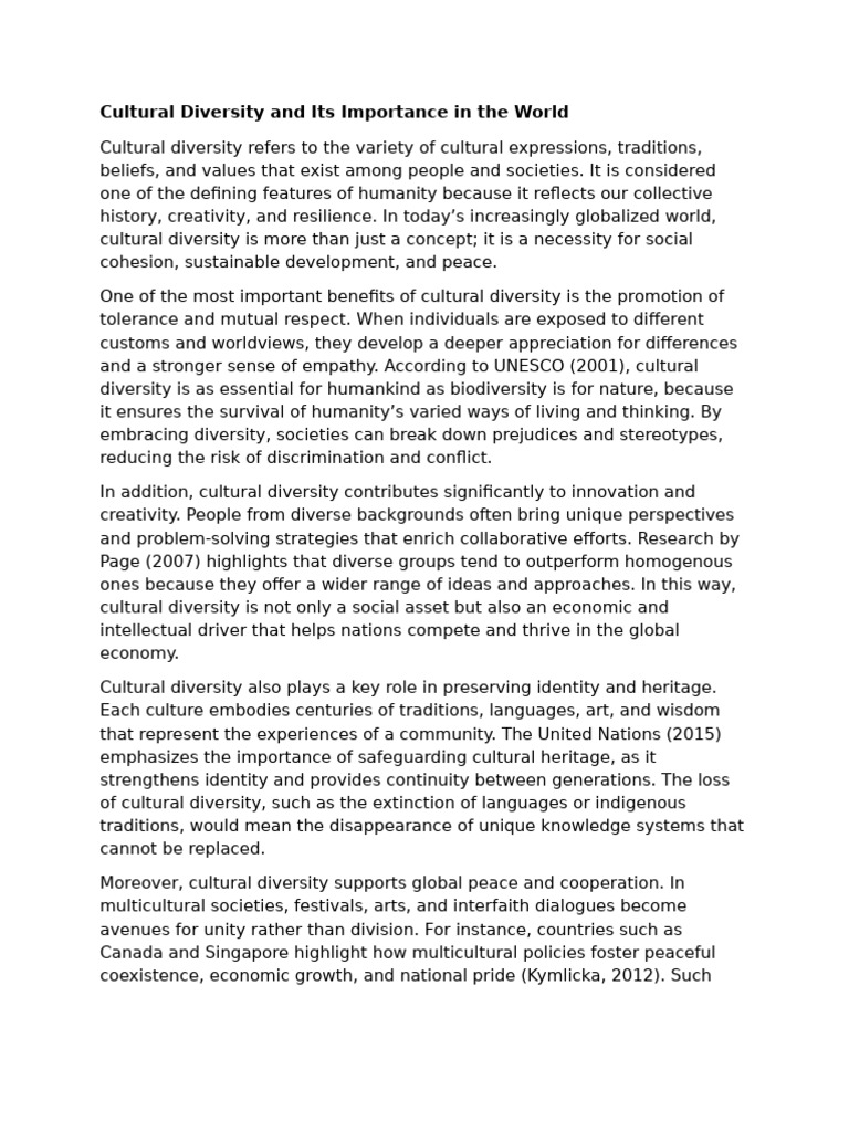 Cultural Diversity and Its Importance in The World | PDF | Cultural ...