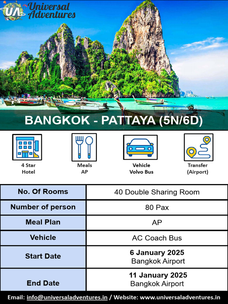 Thailand BANGKOK - PATTAYA TOUR (5n6d) | PDF | Pattaya | Fee