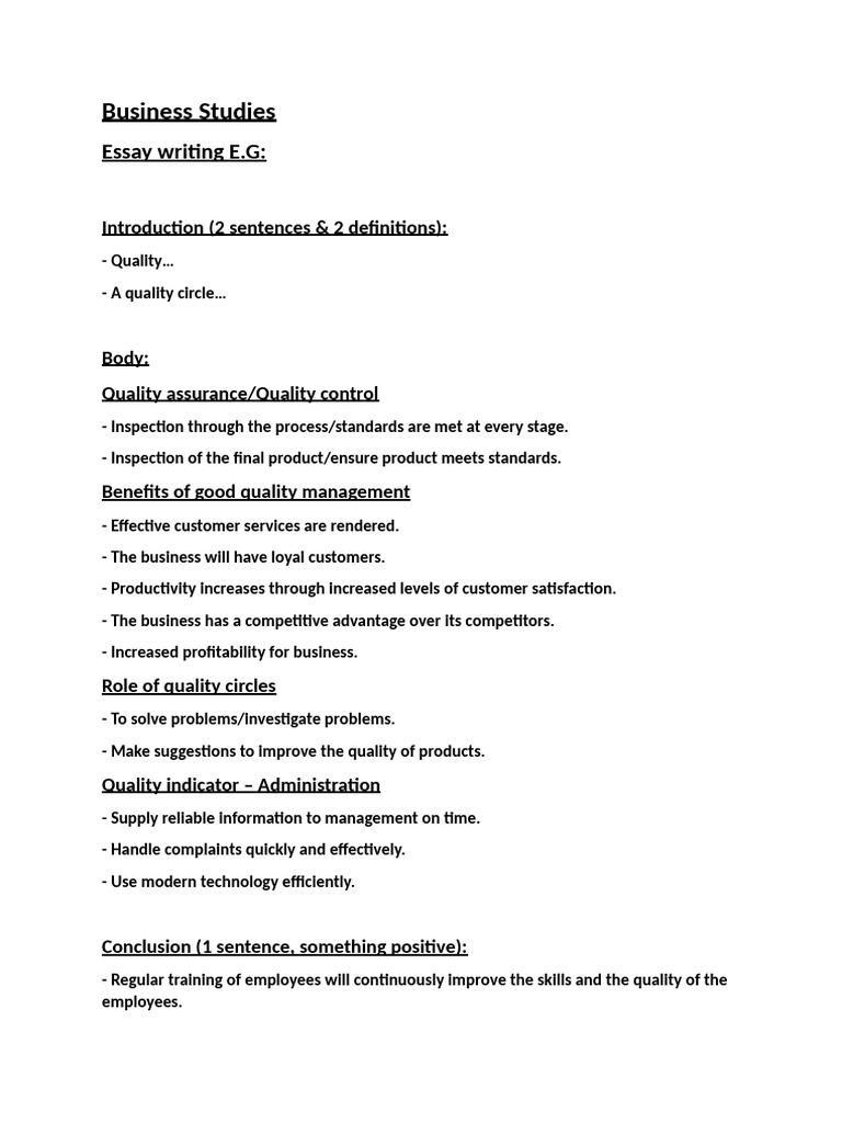 Business Studies Essay Writing | PDF