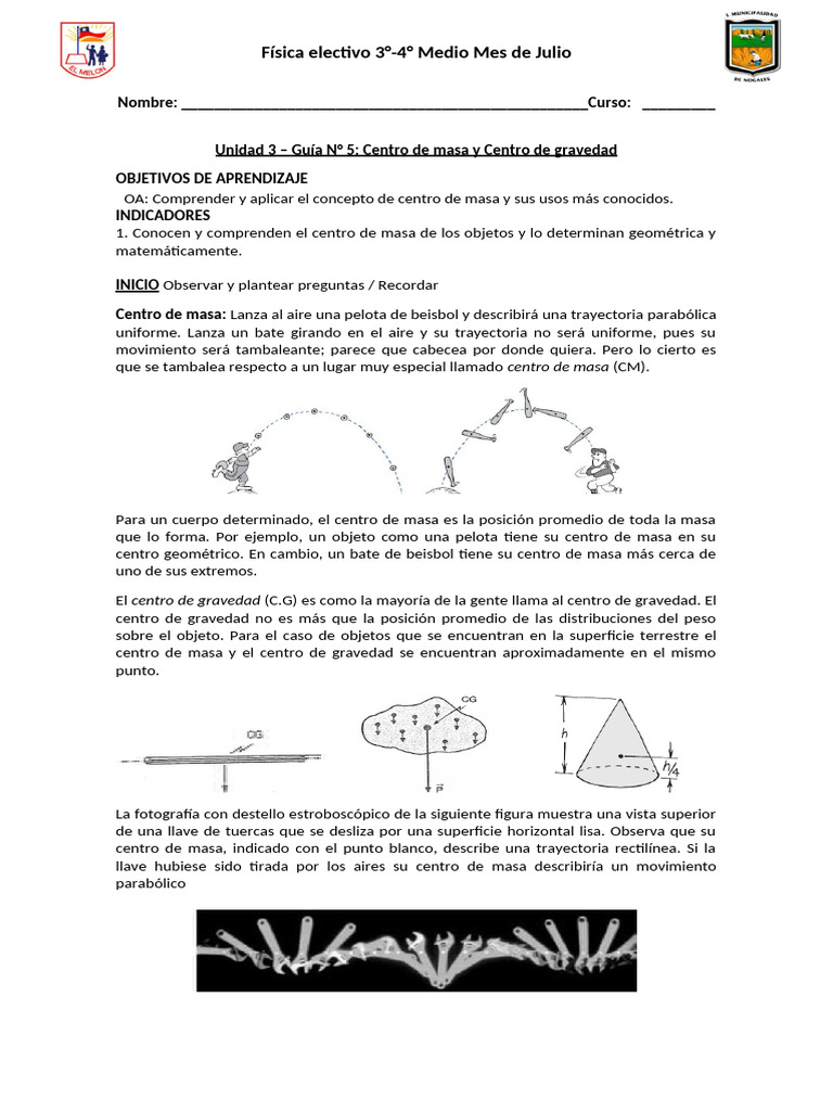 Guía #5 - Centro de Masa, Centro de Gravedad | PDF | Masa | Gravedad