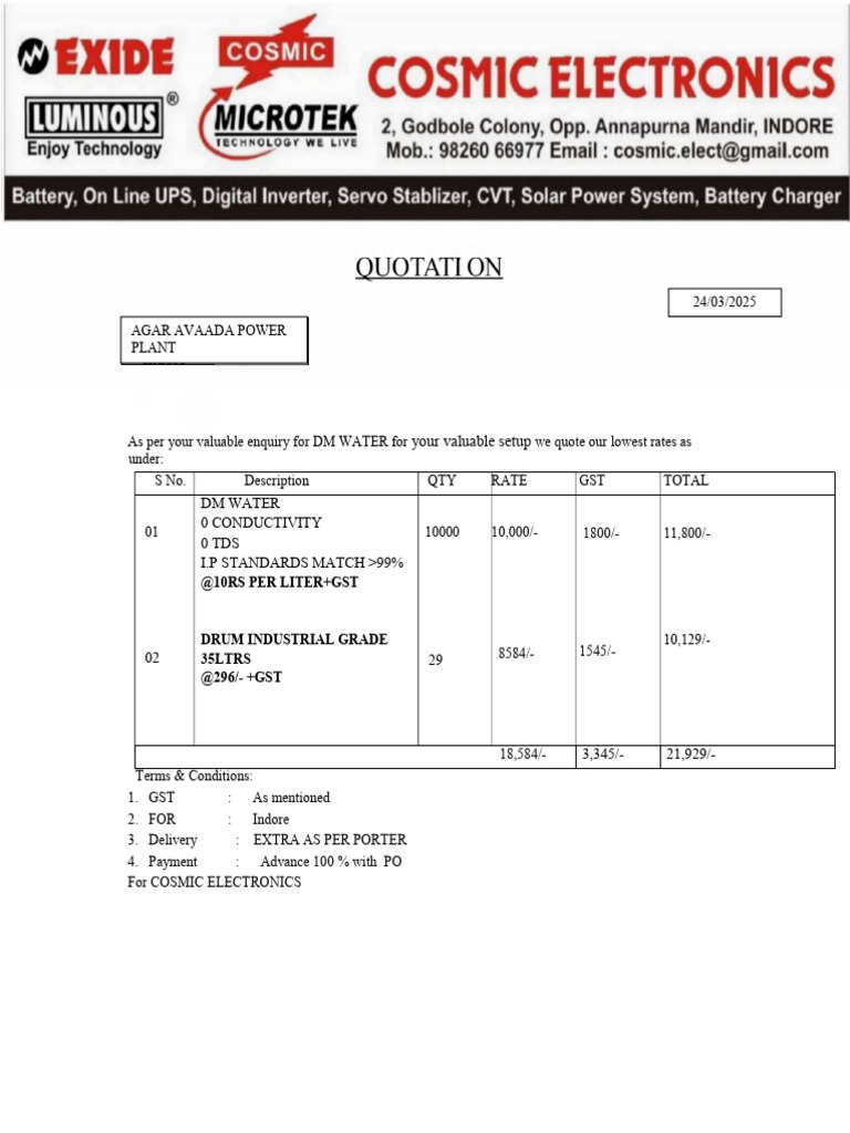 Q DM Water Ip Standard Agar Avaada Power Plant | PDF