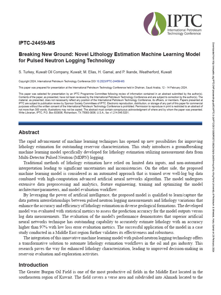 Iptc-24459-Ms - Breaking New Ground Novel Lithology Estimation Machine Learning Model | PDF ...