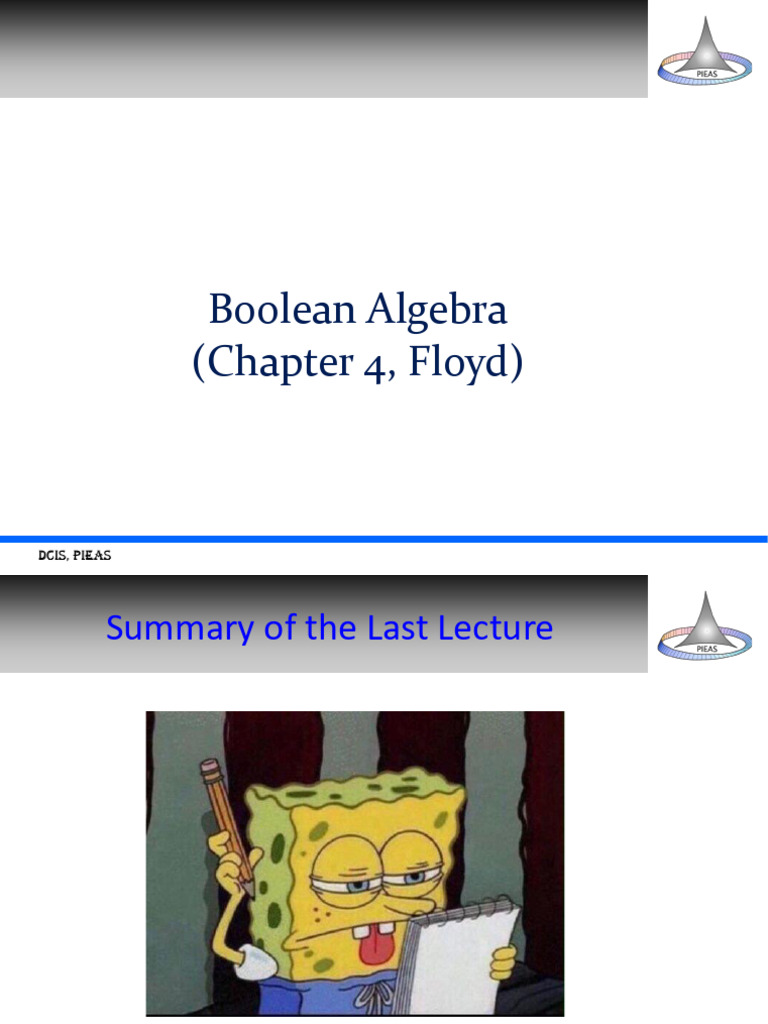 Lecture 04 Ch.4 Boolean Algebra DLD 2022 | PDF | Boolean Algebra | Teaching Mathematics