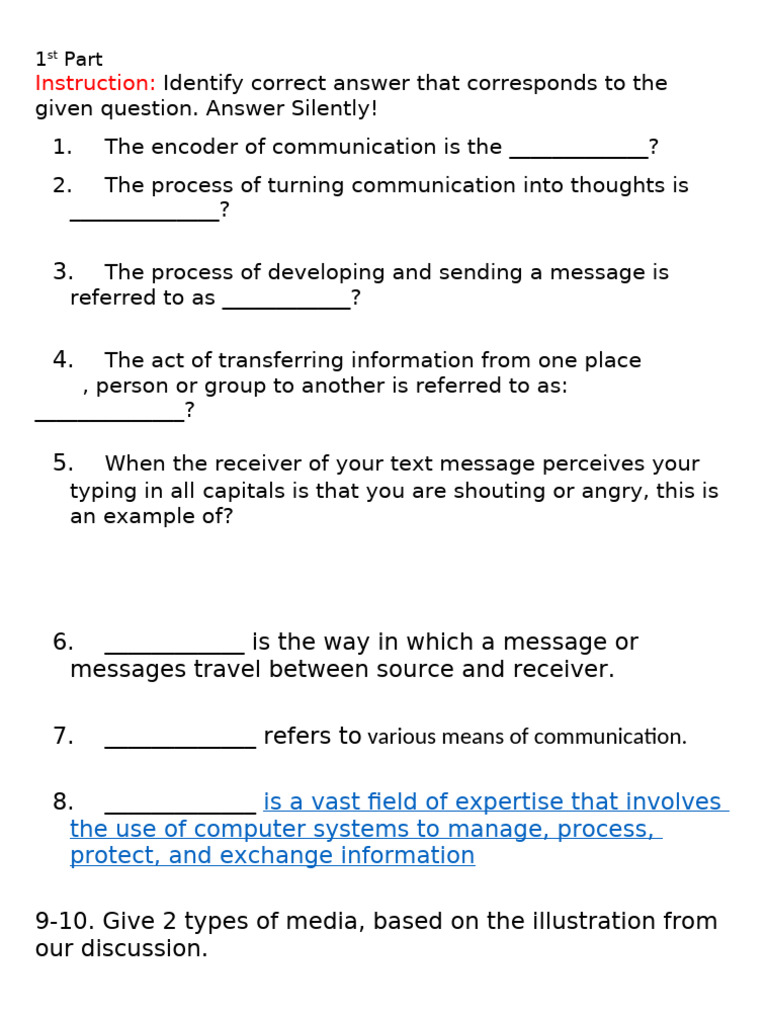 Communication Quiz | PDF