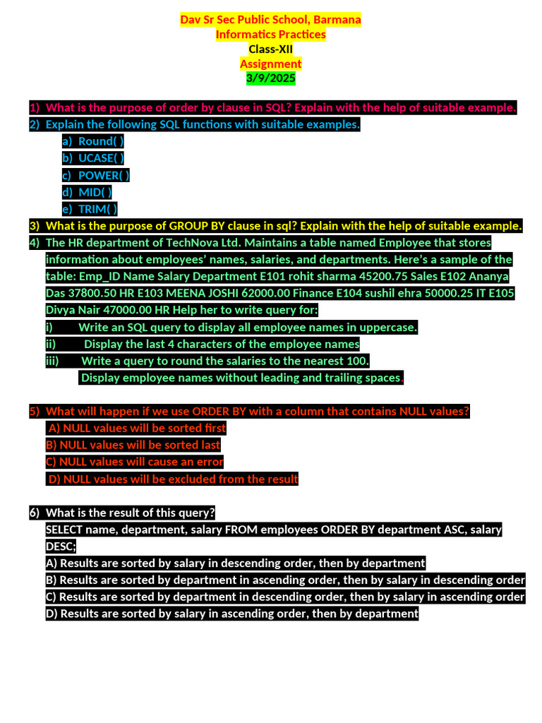 SQL Functions and Queries Explained | PDF
