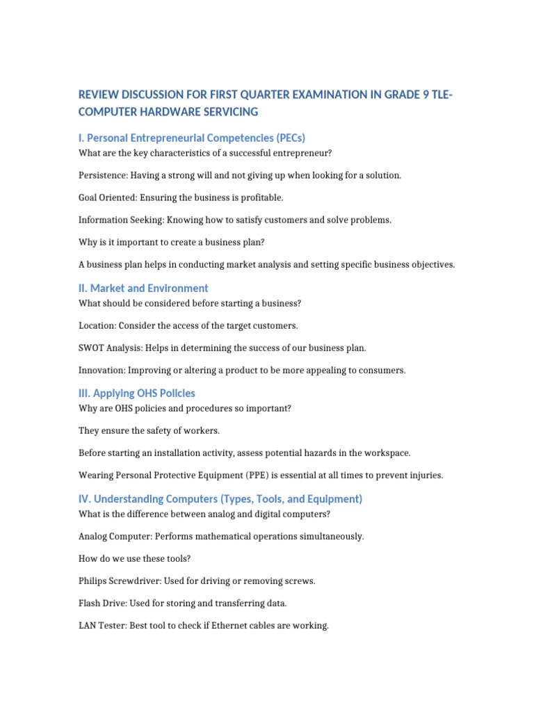 Review Discussion Grade9 Tle Chs | PDF