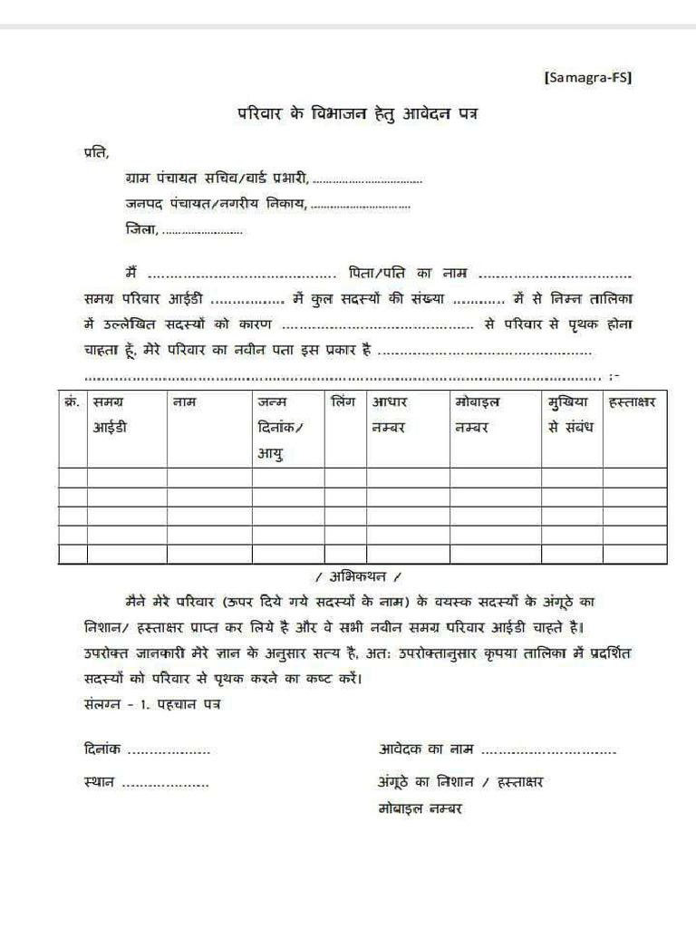 Pariwar Vibhajan From | PDF