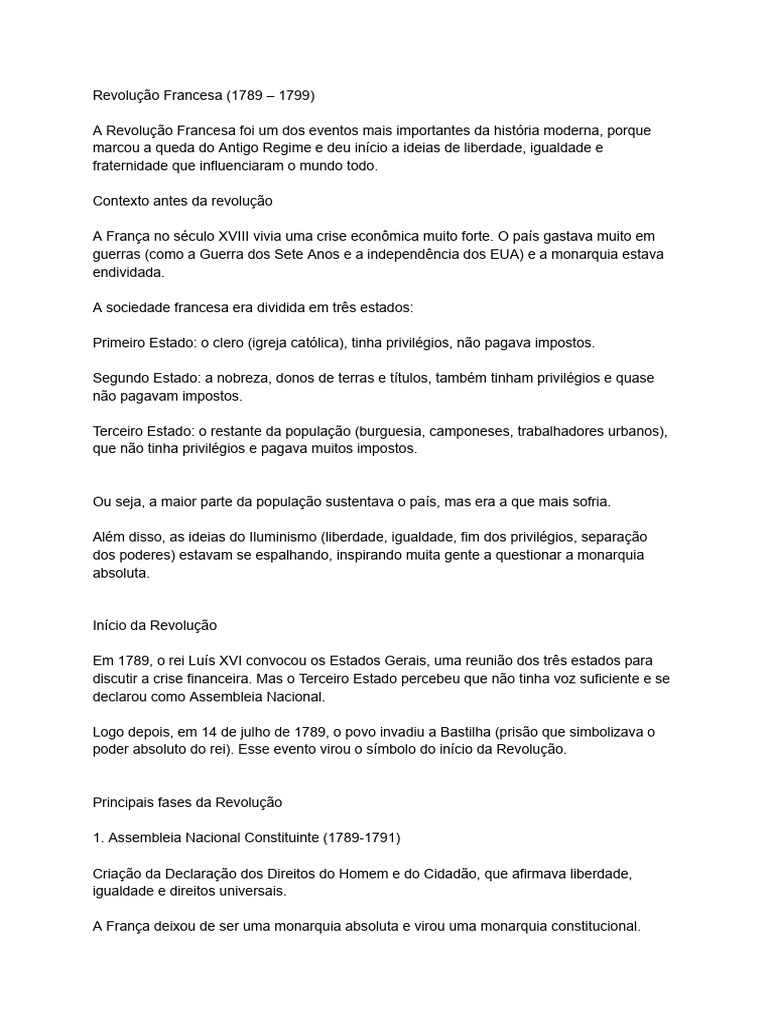 Revolução Francesa: Causas e Consequências | PDF | Revolução Francesa ...