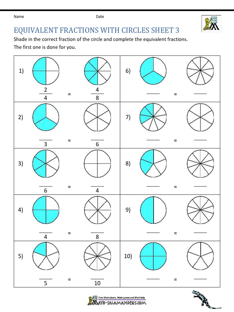 Equivalent Fractions With Circles 3 | PDF