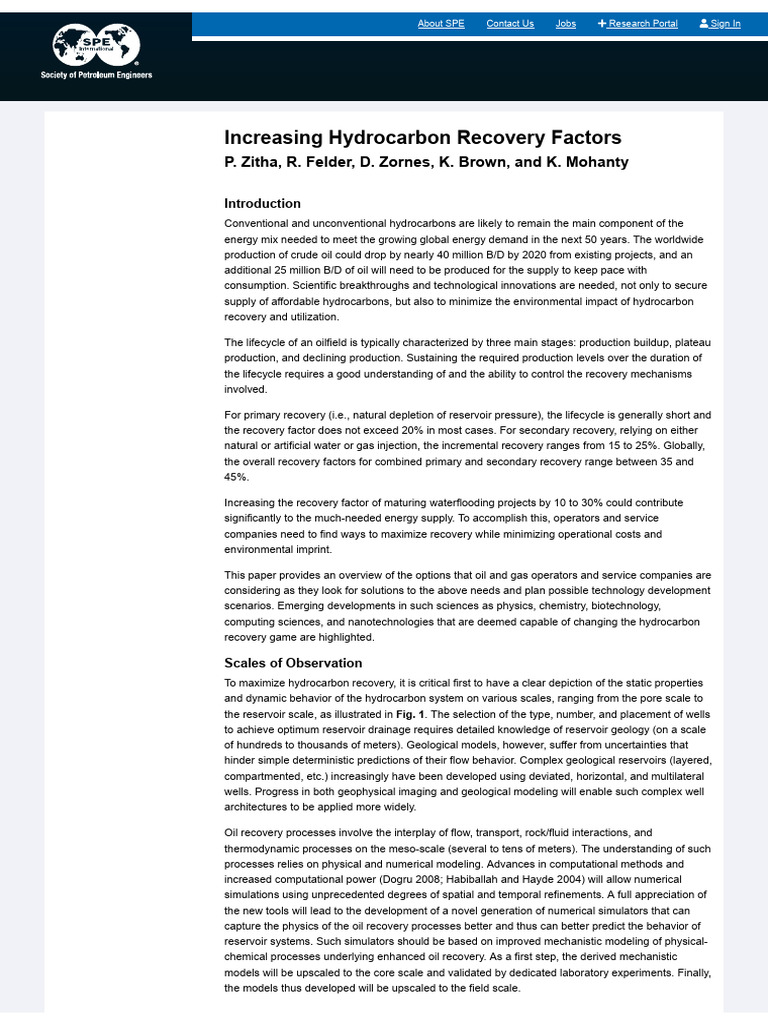 Enhancing Hydrocarbon Recovery Factors | PDF | Enhanced Oil Recovery ...