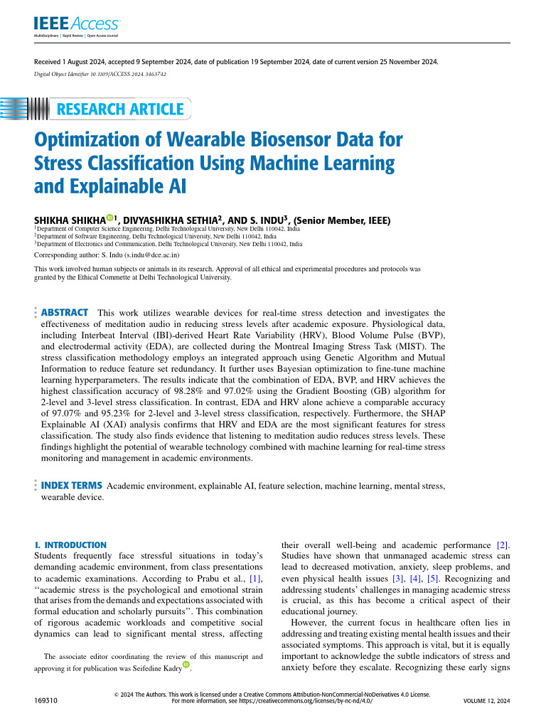 Optimization of Wearable Biosensor Data For Stress Classification Using Machine Learning and ...