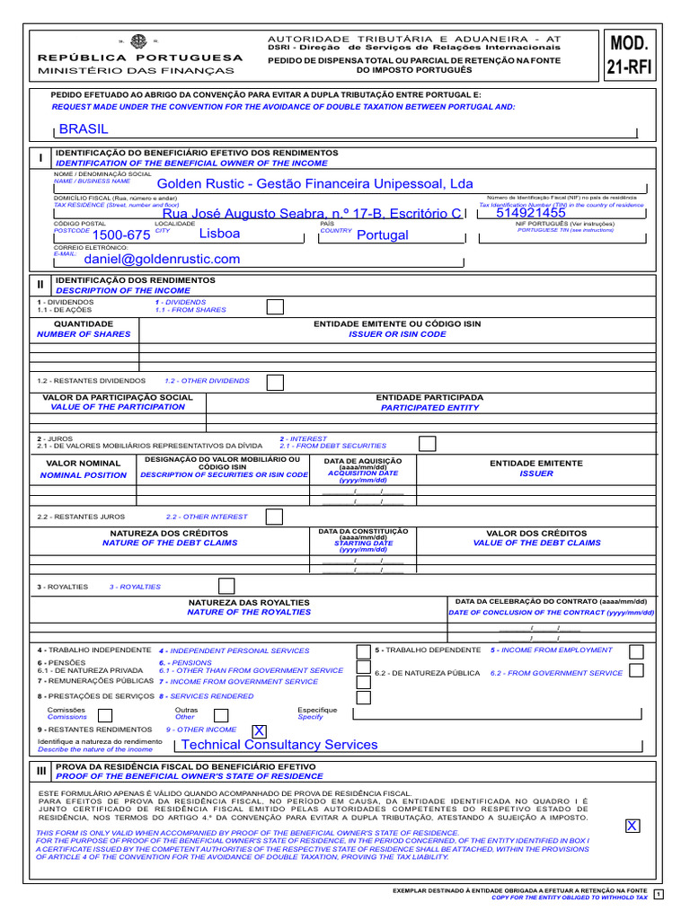 Modelo RFI-21 Golden Rustic Brasil | PDF