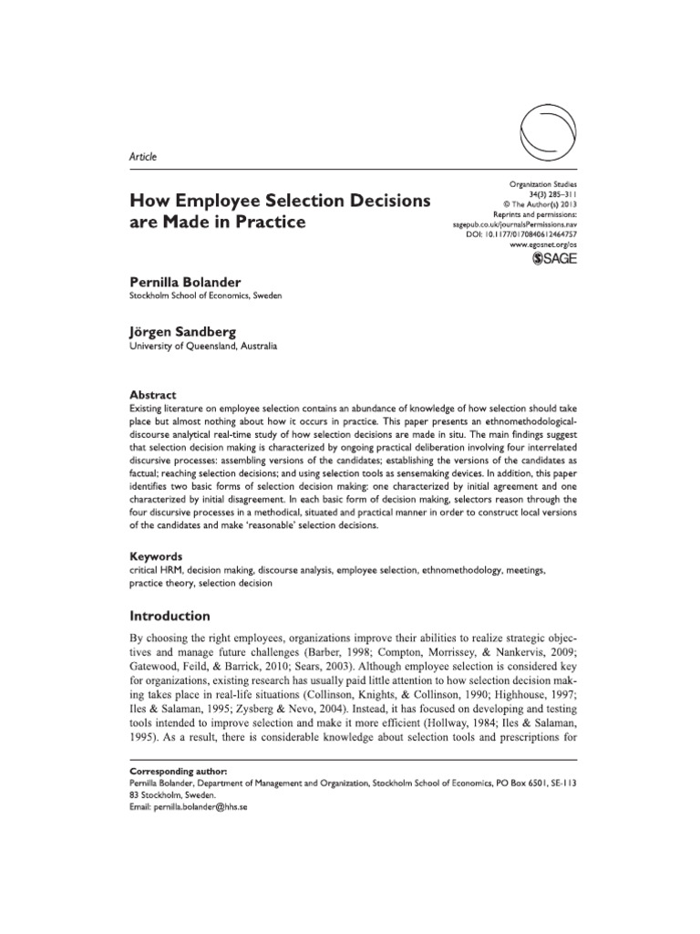 How Employee Selection Decisions Are Made in Practice | PDF