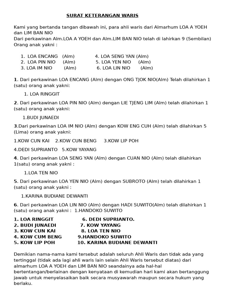 surat keterangan waris | PDF