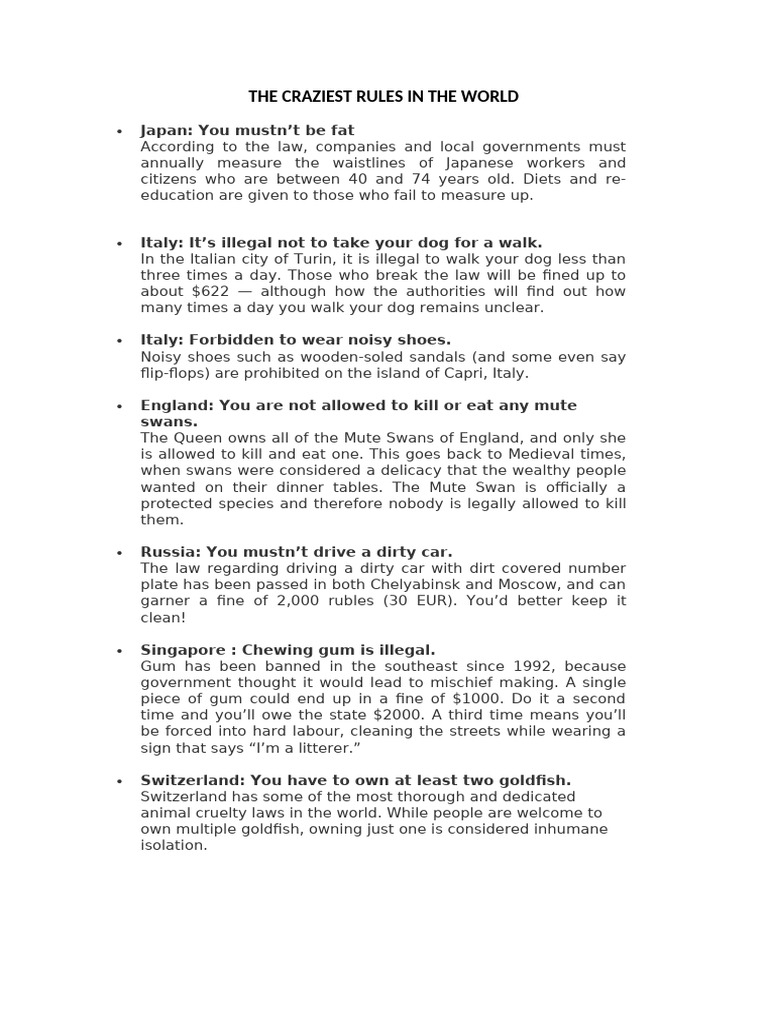 Bizarre Laws from Around the World | PDF