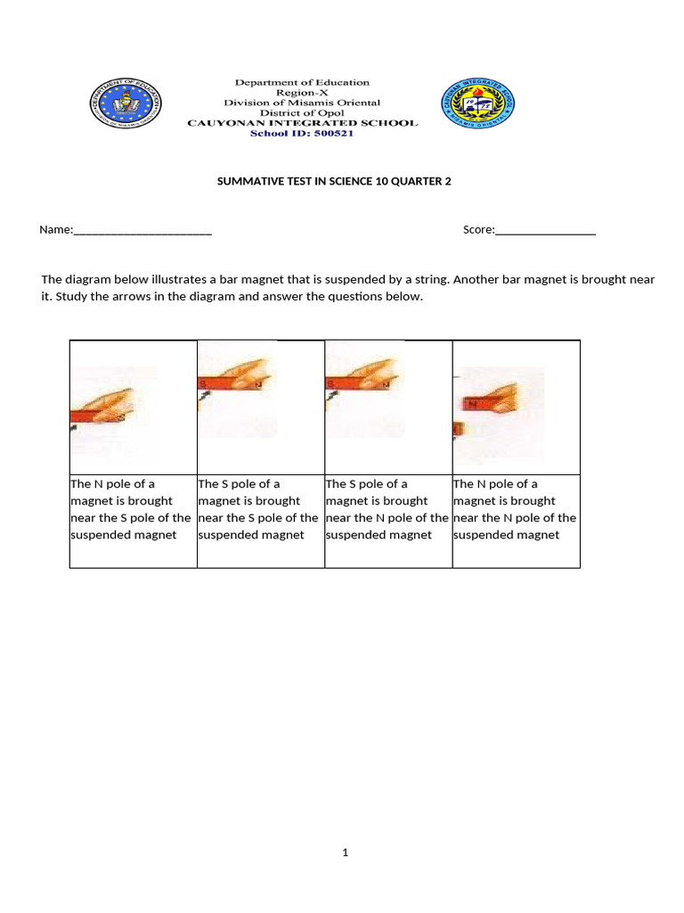 Science 10 Quarter 2 Test on Magnets | PDF