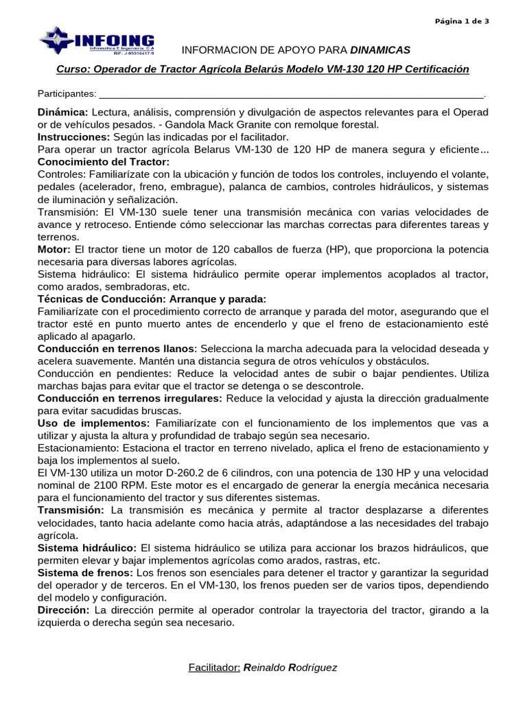 Guía de Operación del Tractor VM-130 | PDF | Tractor | Caballo de fuerza
