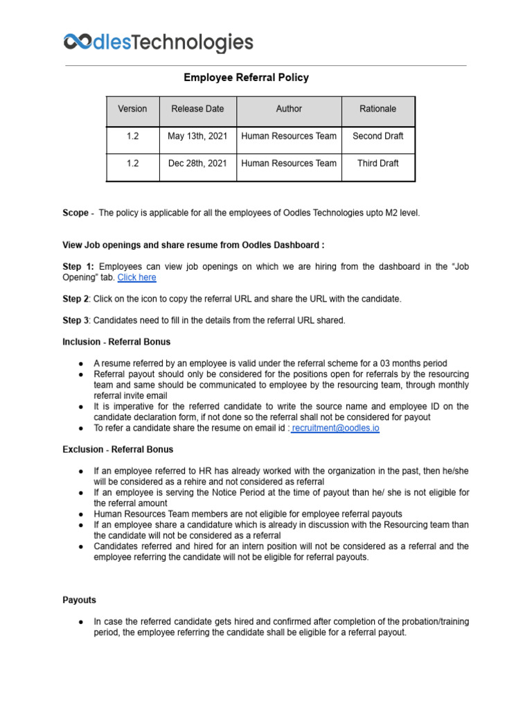 Oodles Employee Referral Policy Guide | PDF | Recruitment