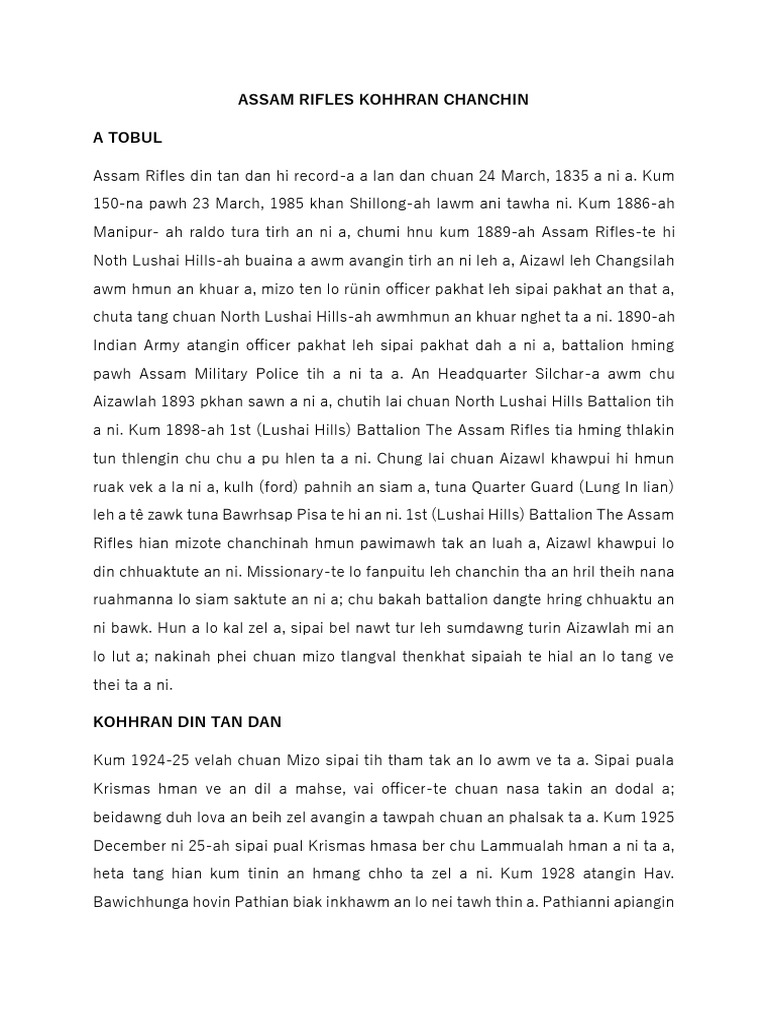 AR Kohhran Chanchin | PDF | Military Organization | Military Units And Formations