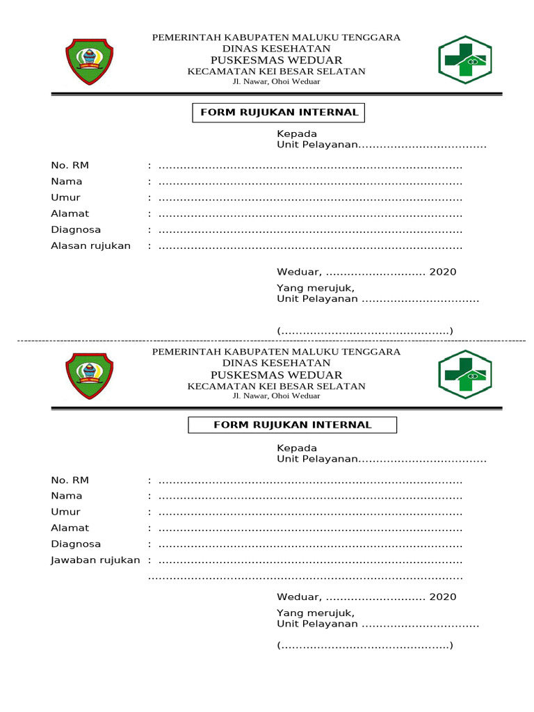 Form Rujukan Internal Puskesmas Weduar | PDF
