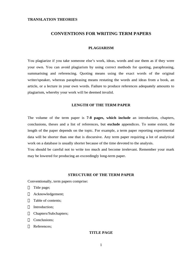 Conventions For Writing Term Papers | PDF | Ellipsis | Linguistics