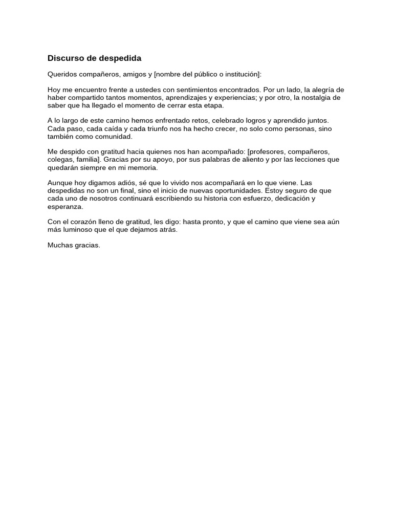 Discurso de despedida emotivo y reflexivo | PDF