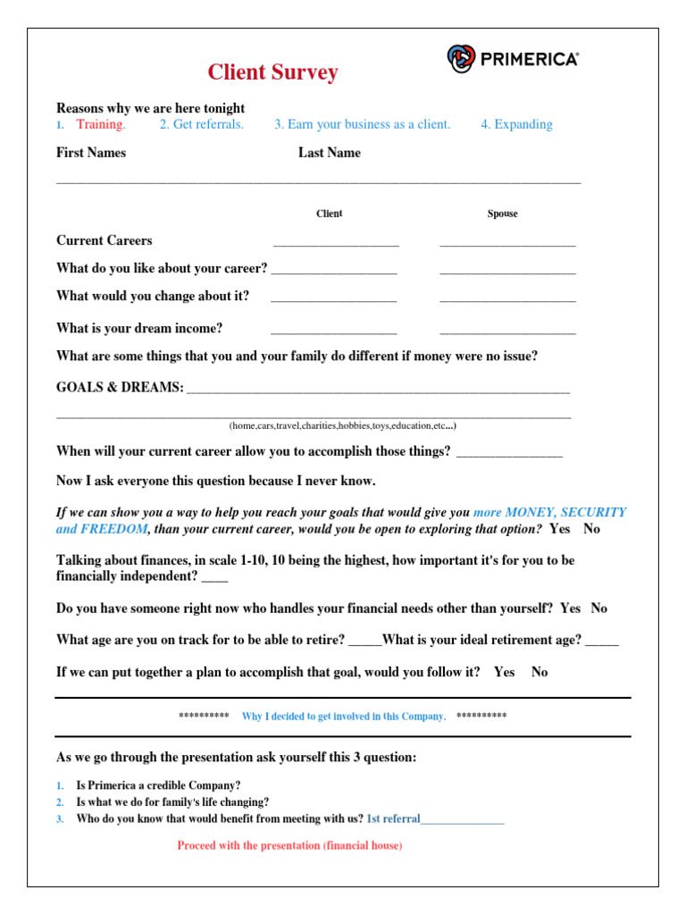 Client Financial Goals Survey | PDF