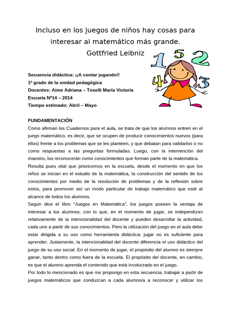 Juegos Matemáticos para 1º Grado | PDF