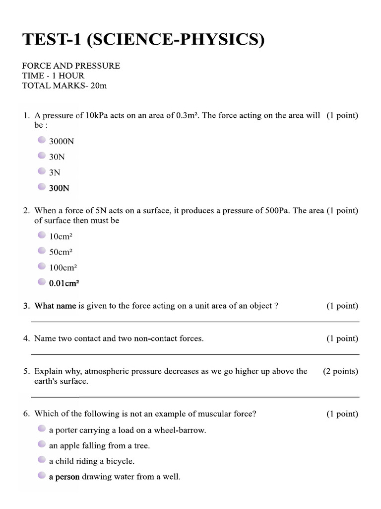 Test 1 (Science Physics) | PDF