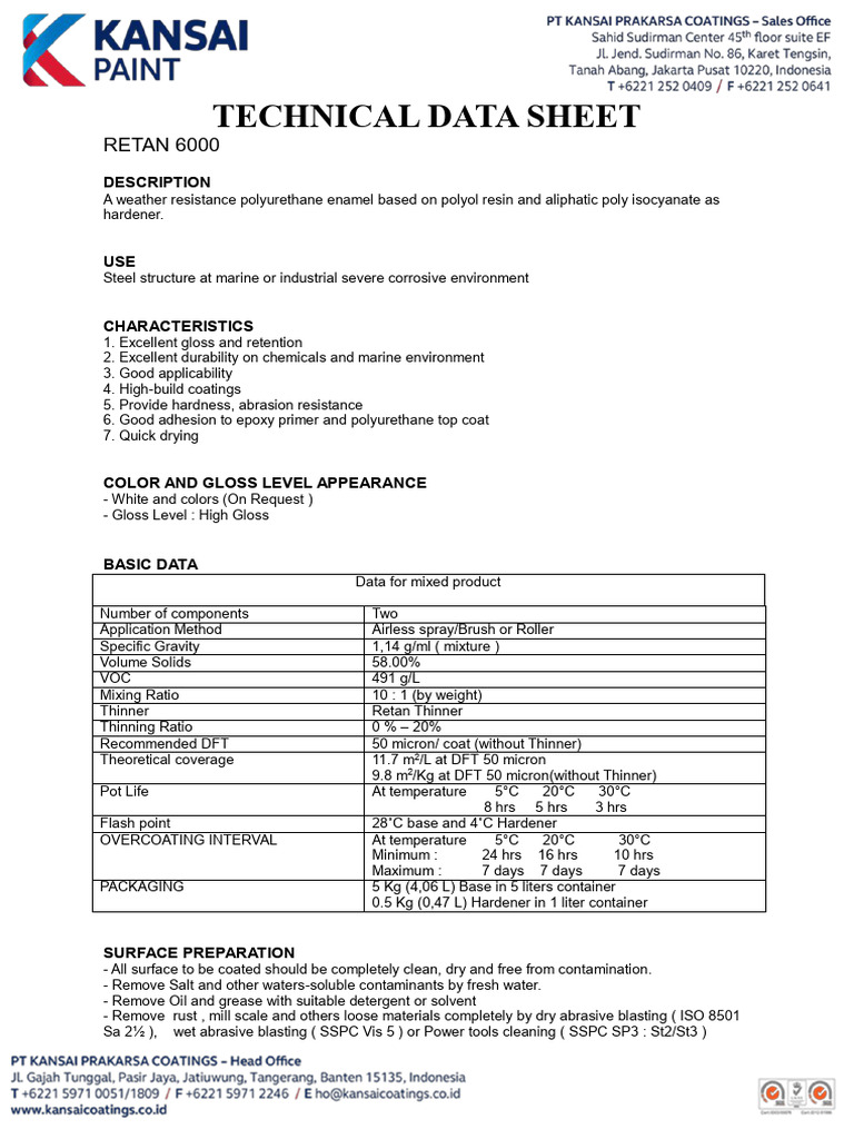 TDS Retan 6000 | PDF | Paint | Epoxy