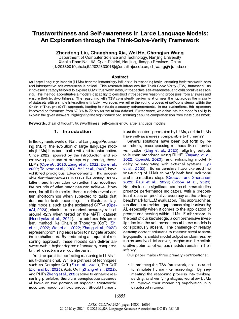 Trustworthiness and Self-awareness in Large Language Models- An ...