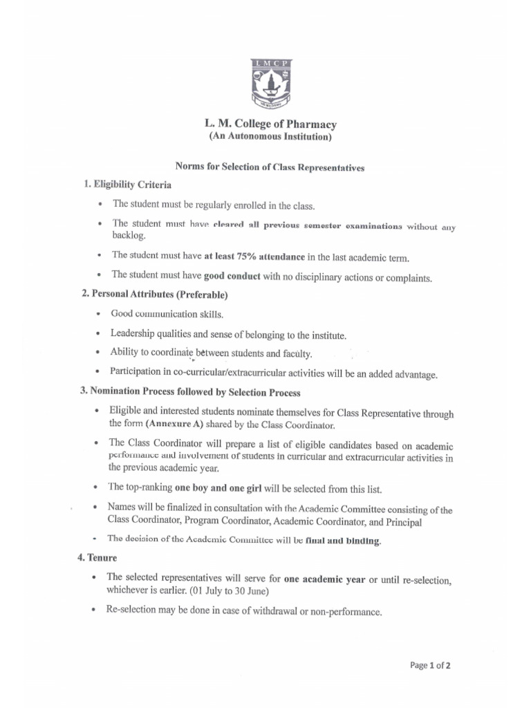 Class Representative Norms For Students | PDF