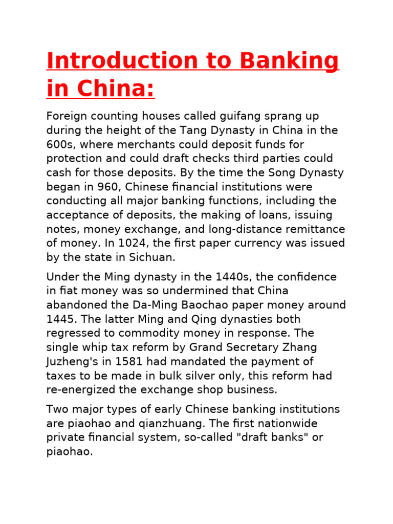 History of Banking in China | PDF