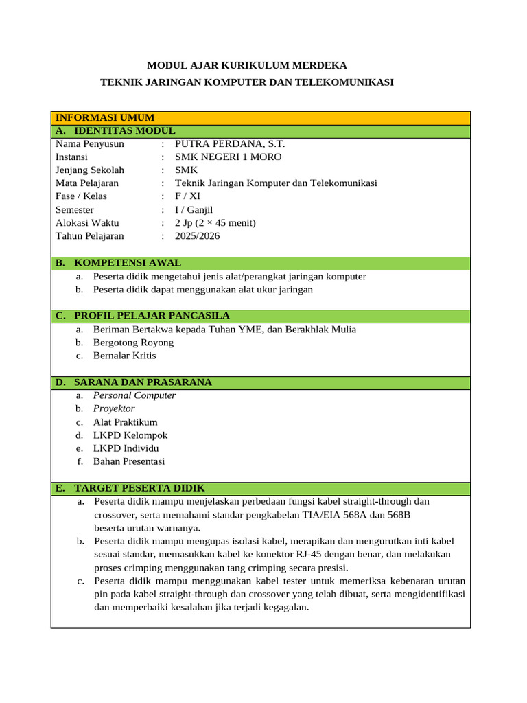 Modul Ajar Xi TKJ | PDF