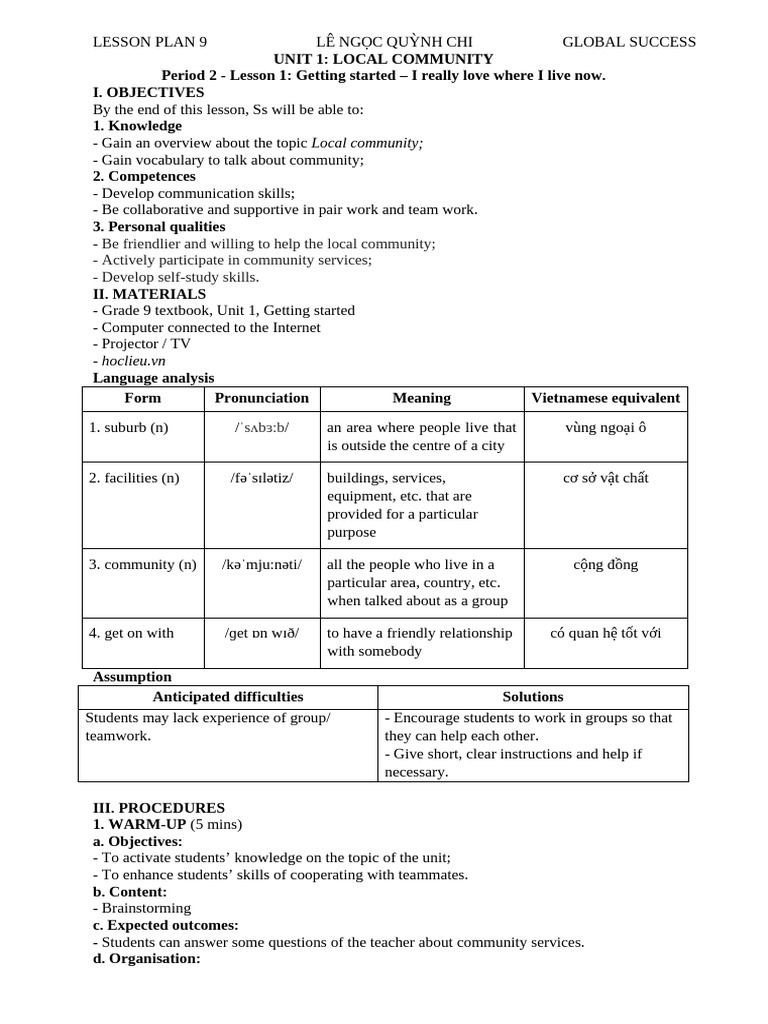 Local Community Lesson Plan for Grade 9 | PDF | Question | Vocabulary