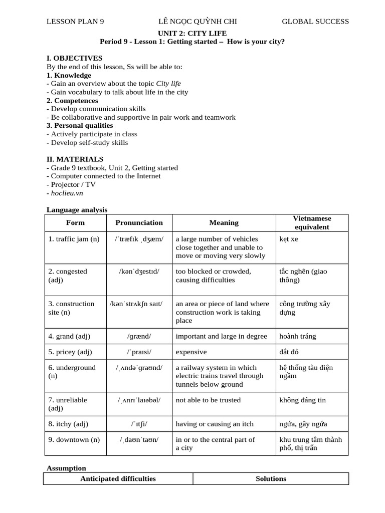 City Life Lesson Plan for Grade 9 | PDF | Lesson Plan | Clause
