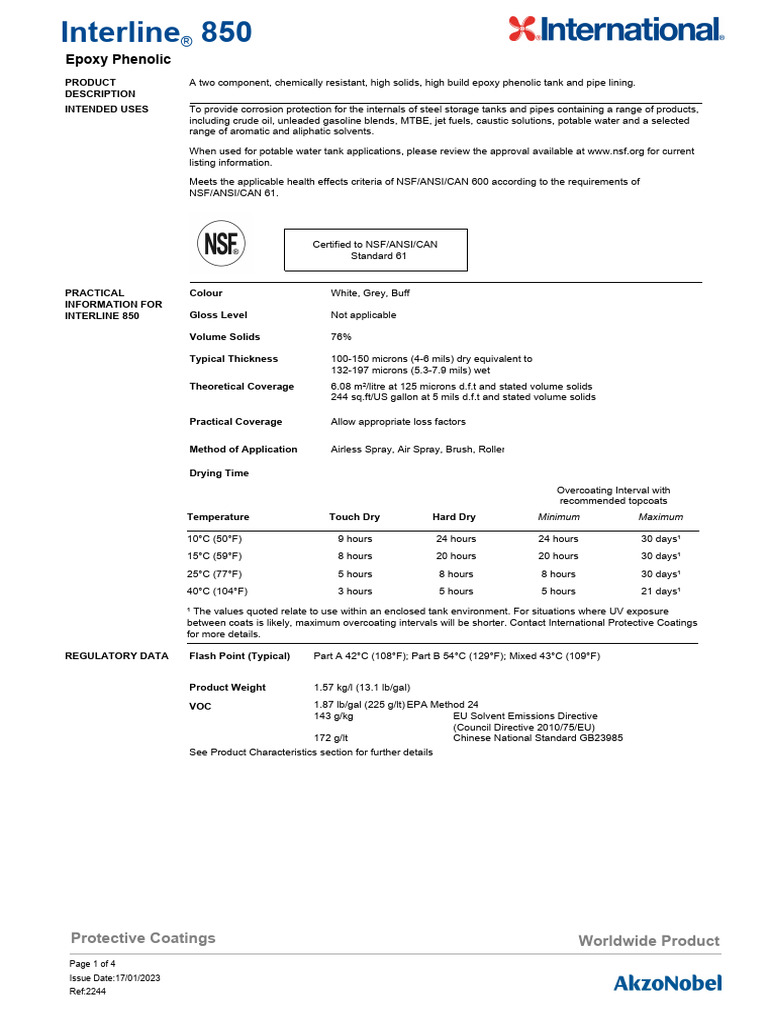 Interline 850-TDS-PDF Eng A4 20230117 | PDF | Paint | Volatile Organic Compound