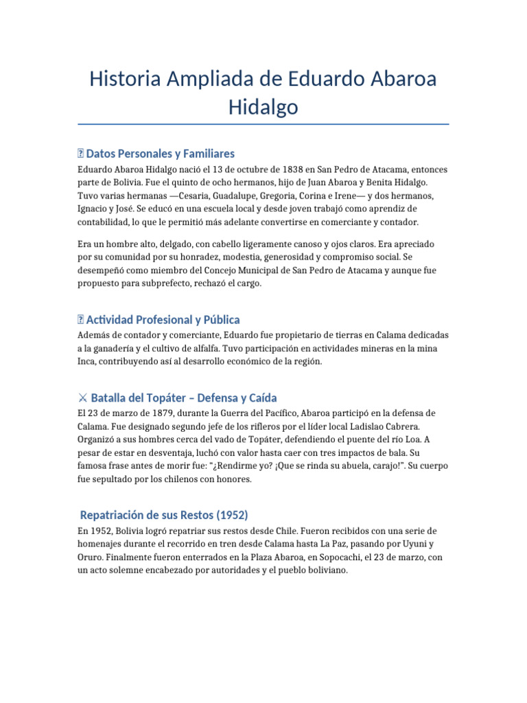 Biografía de Eduardo Abaroa Hidalgo | PDF