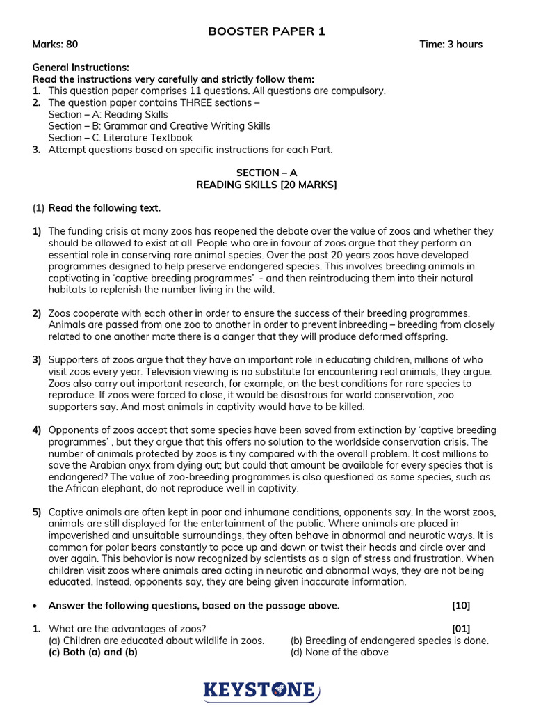 X English Booster Paper 1 (S) | PDF | Zoo