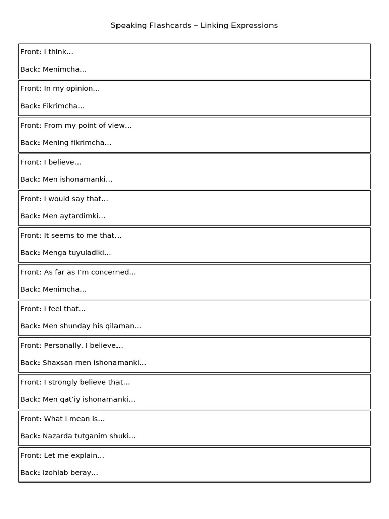 Speaking Linking Words Flashcards | PDF