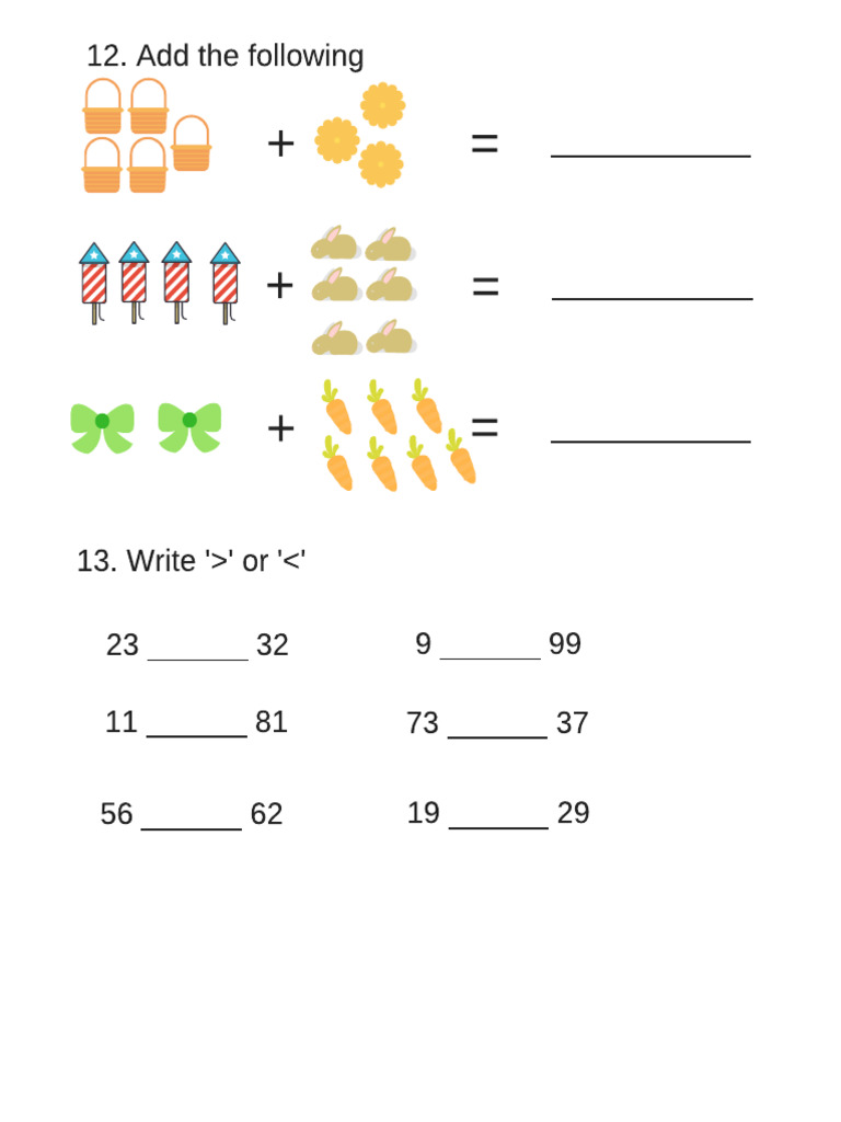Addition With Diagram+Comparing Numbers | PDF