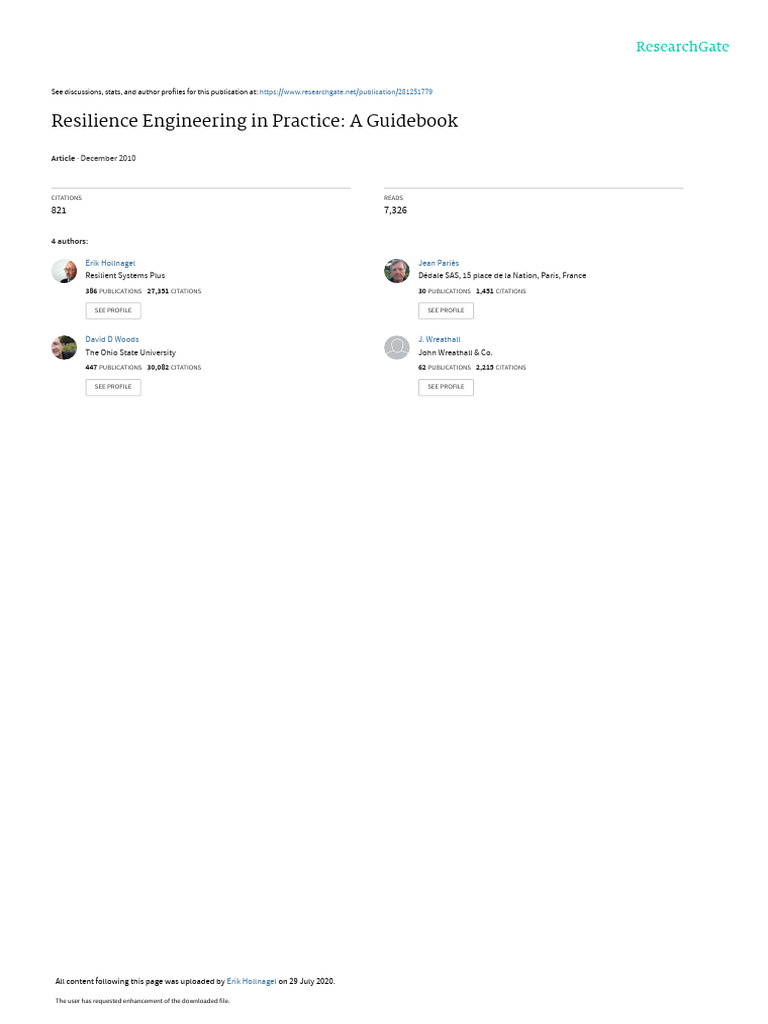 Resilience Engineering in Practices Can | PDF