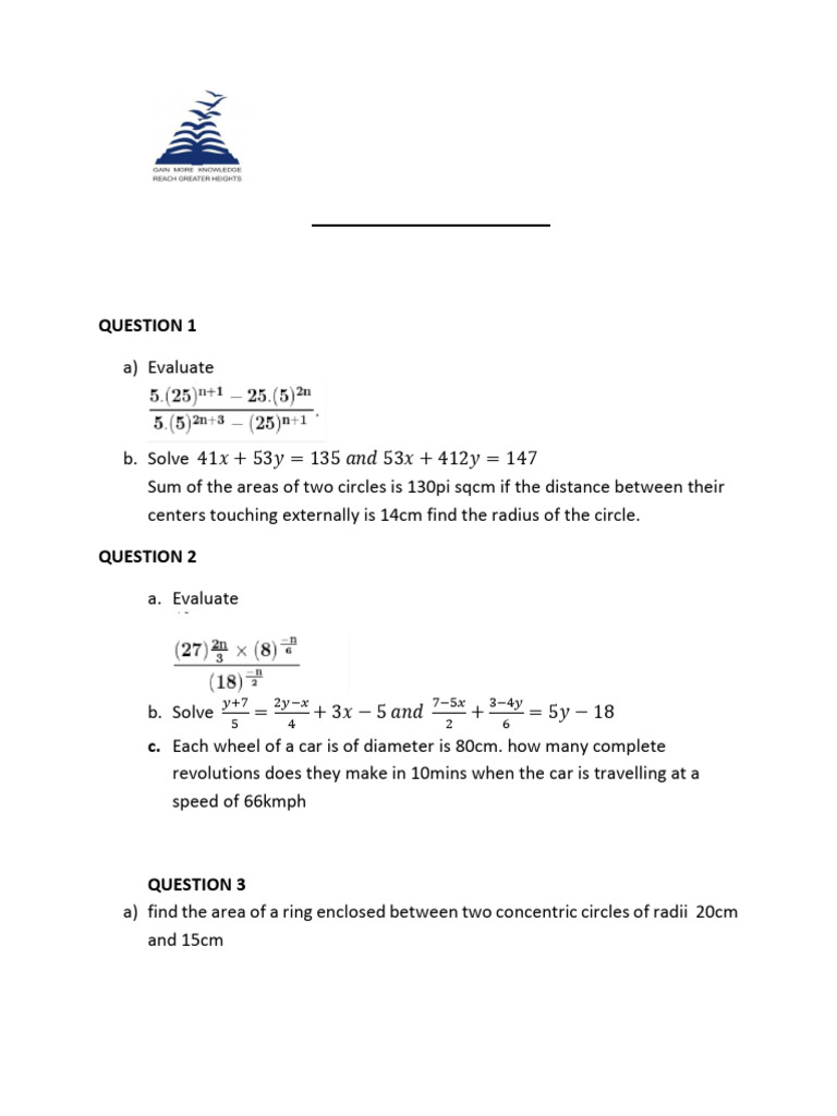 Maths Practice Paper Grade 9 | PDF
