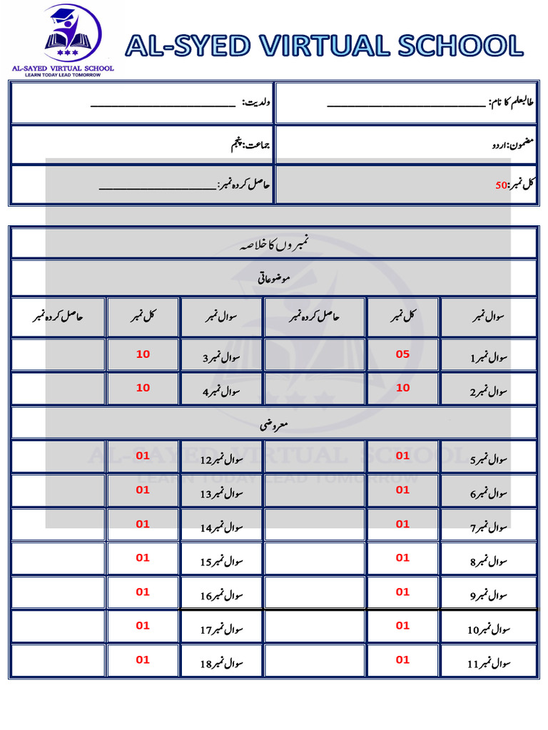 Affan URDU 2nd Assesment | PDF